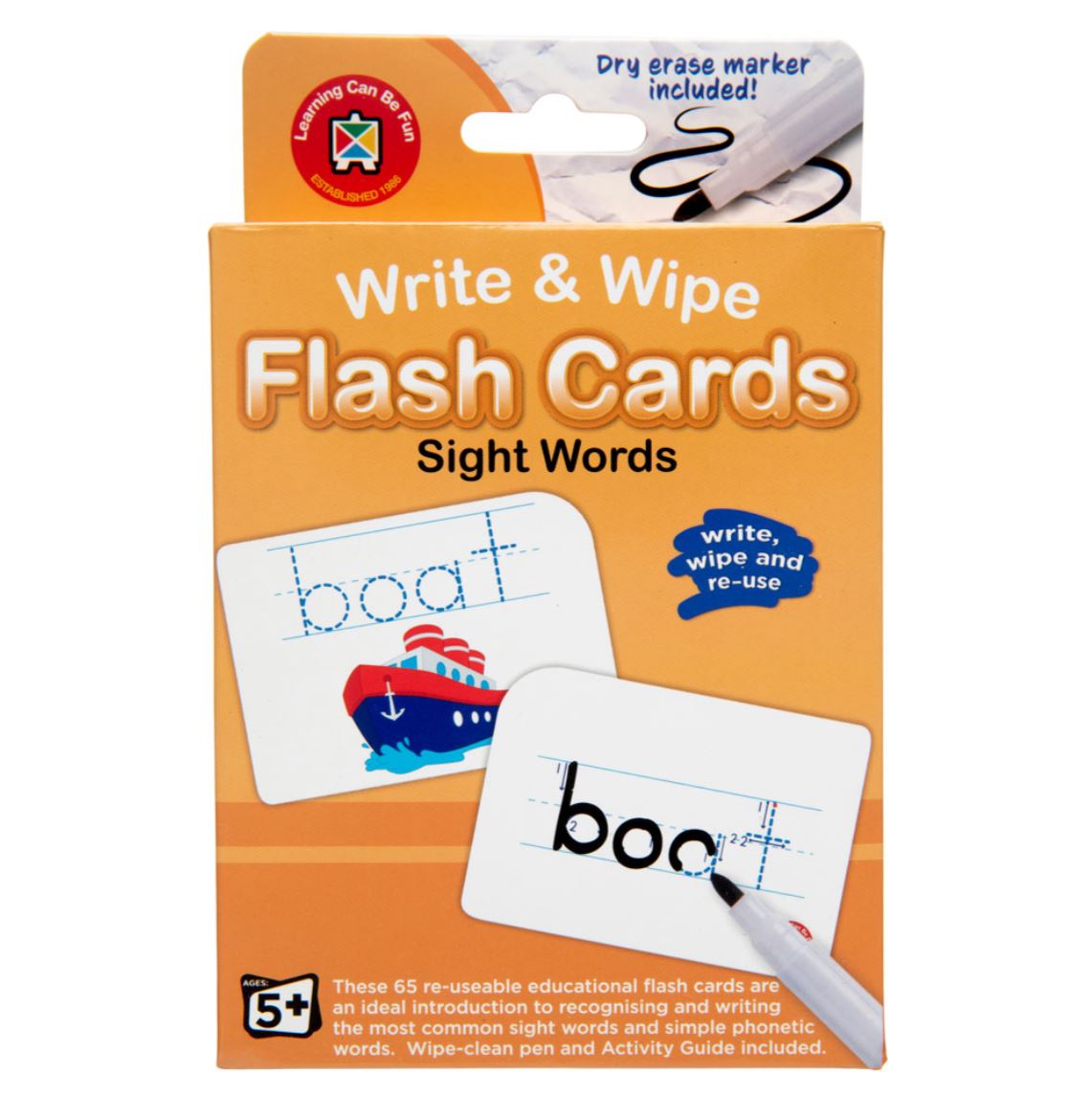 Write & Wipe Flashcards Sight Words w/Marker – playspy